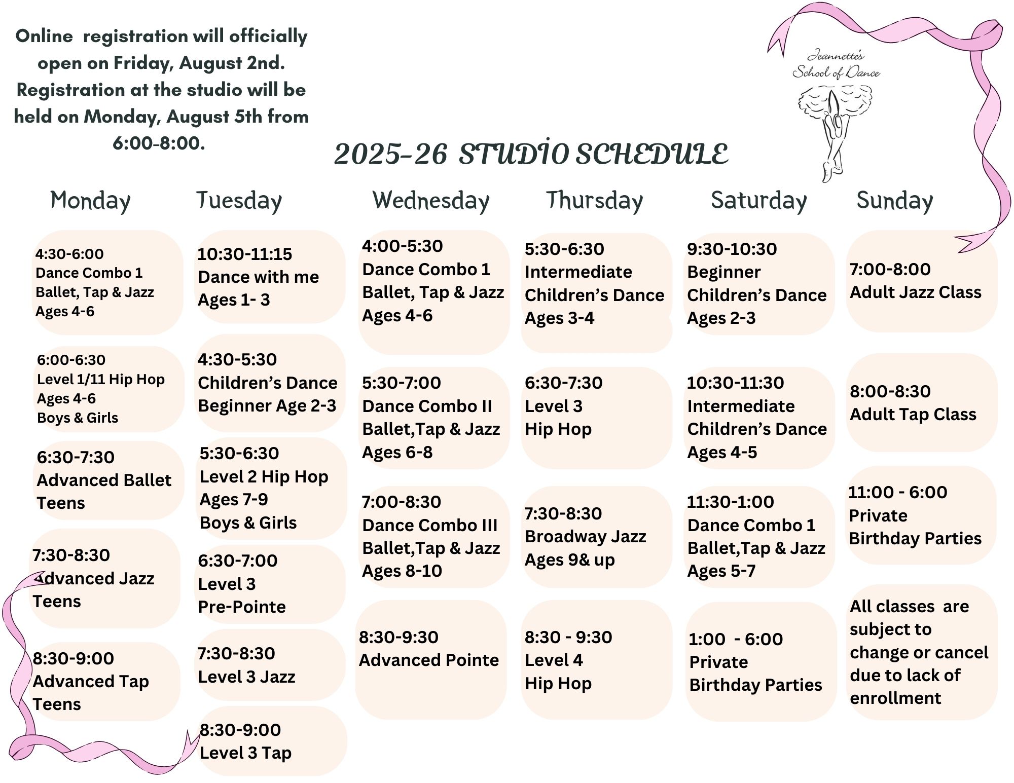 Class Schedule | Jeannettesdanceschool